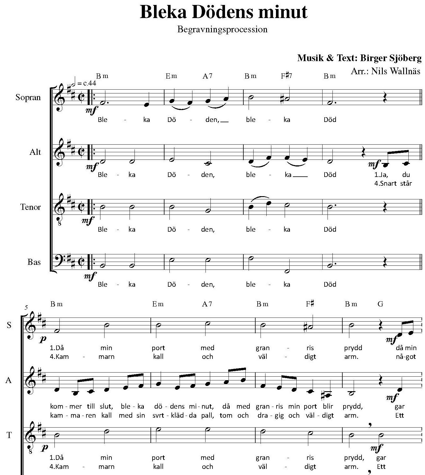 Bleka Dödens minut – SATB – Ynde Music Förlag