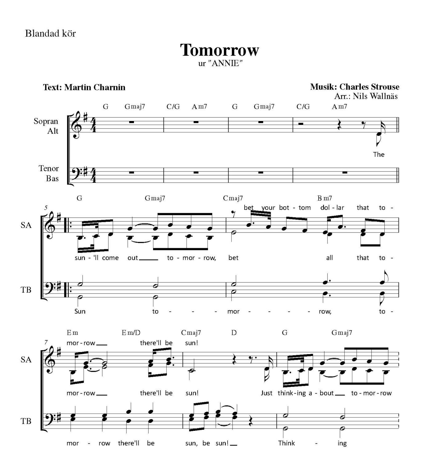 Tomorrow – SATB – Ynde Music Förlag