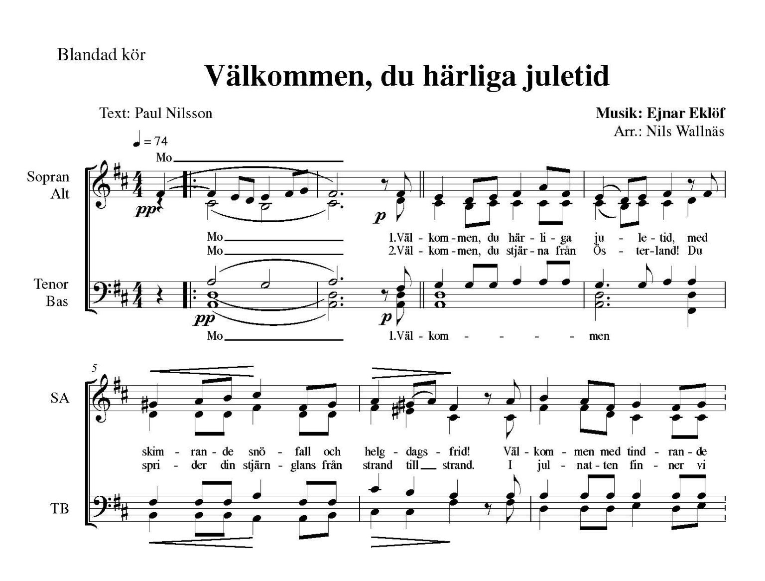 Välkommen, du härliga juletid – SATB – Ynde Music Förlag