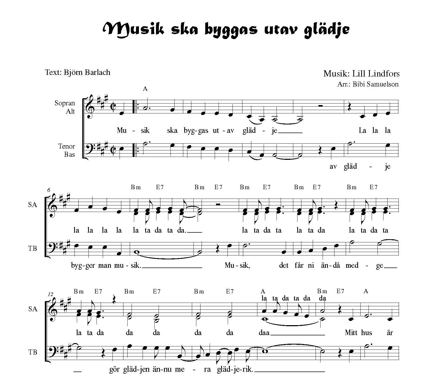 Musik ska byggas utav glädje – SATB – Ynde Music Förlag