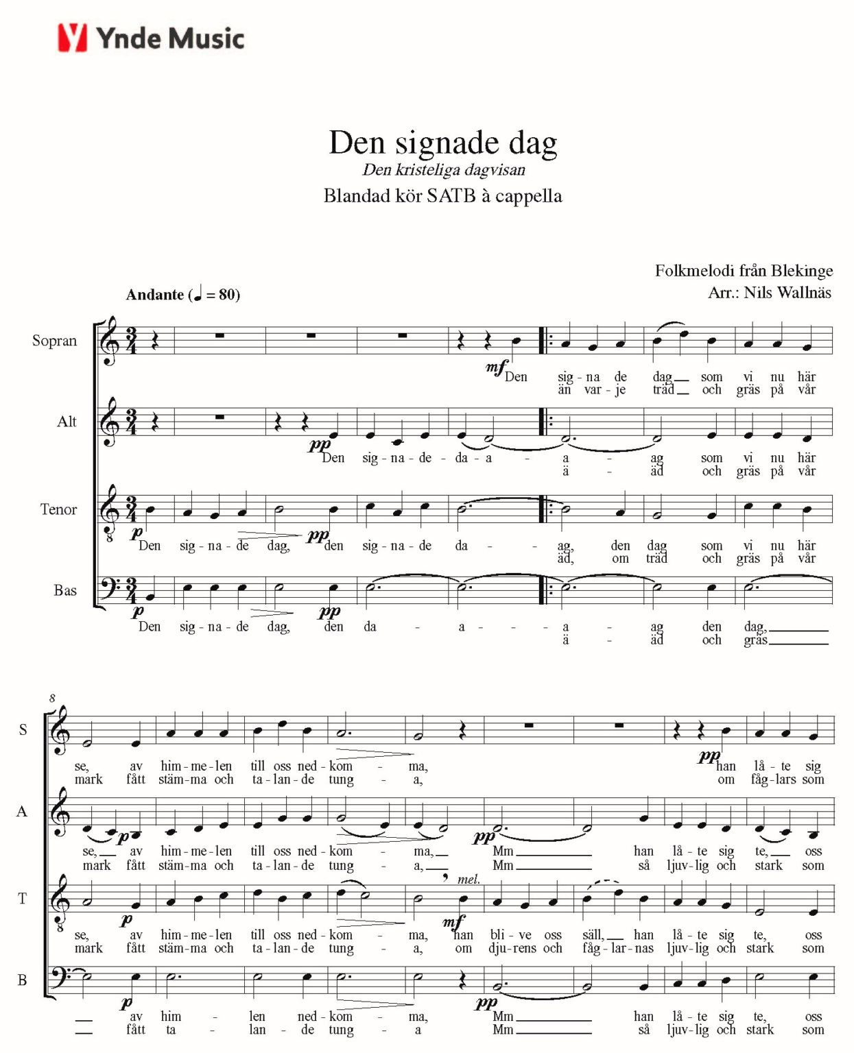 Den signade dag – SATB – Ynde Music Förlag