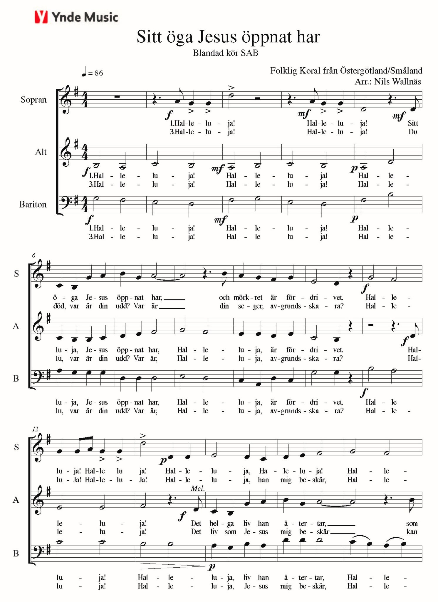Sitt öga Jesus öppnat har – SAB – Ynde Music Förlag